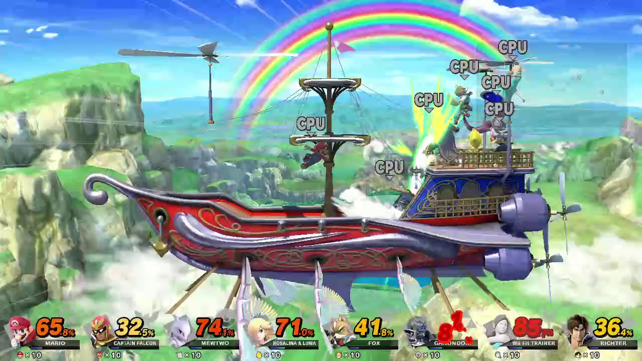 Super Smash Bros Ultimate 8 Player CPU Battle on Rainbow Cruise(Hazards ...