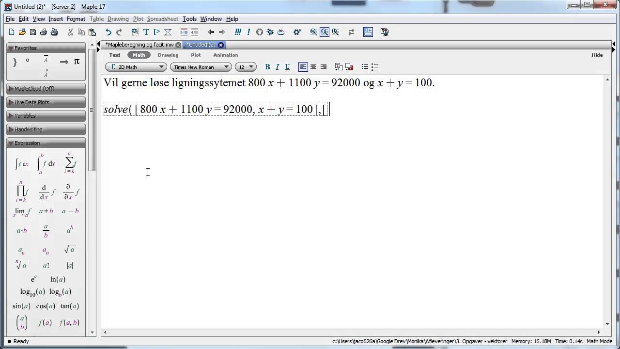 Maple 17 - To ligninger med to ubekendte - YouTube
