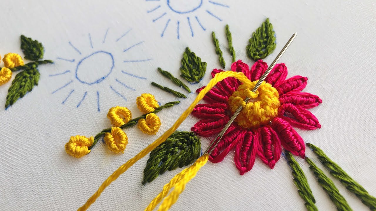 Hand Embroidery: Big Flower Embroidery - Bedsheet Embroidery ...