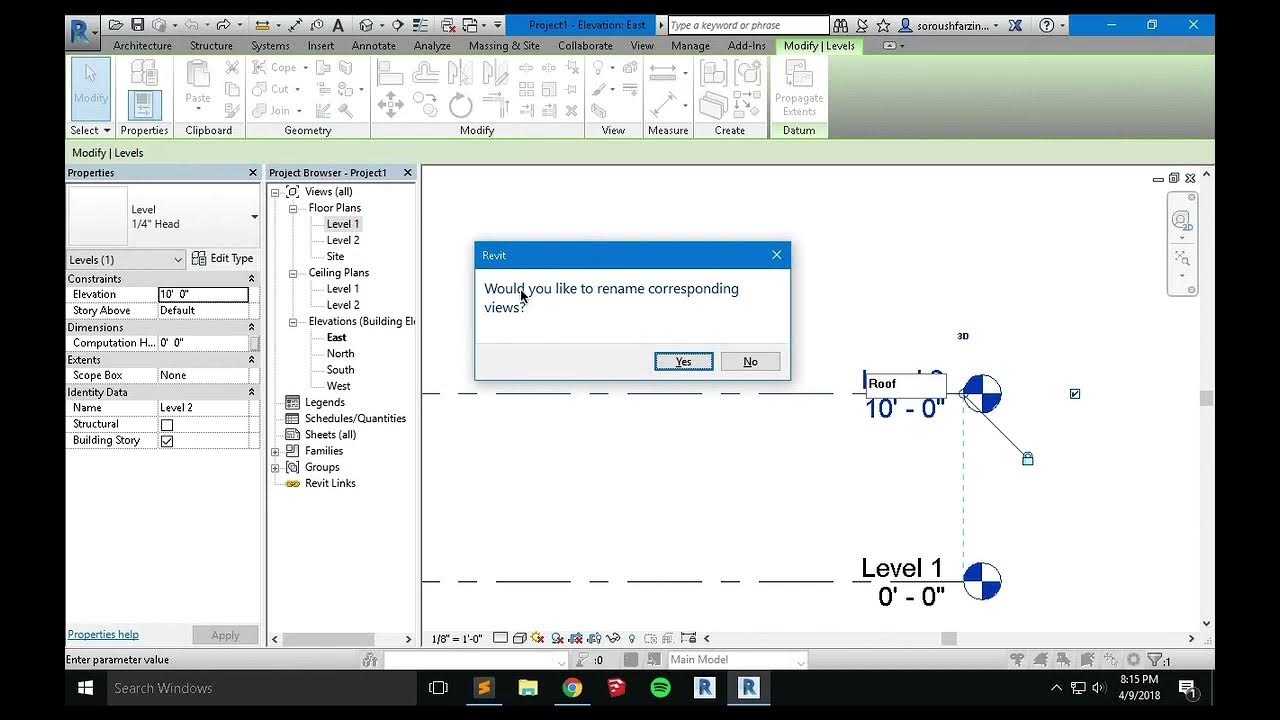 REVIT Course | Class 4 | Creating and Renaming Levels in REVIT and adding to project browser ...