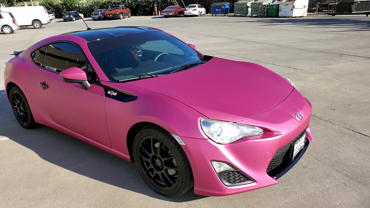 Lambo door Scion FRS wrapped in Matte Pink Metallic - YouTube