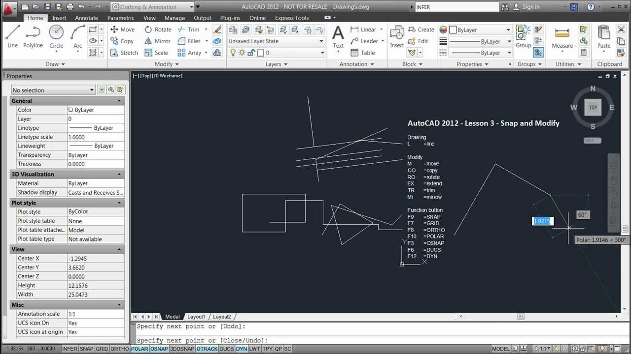 AutoCAD 2012 - Lesson 3 - Modify and Snap - YouTube