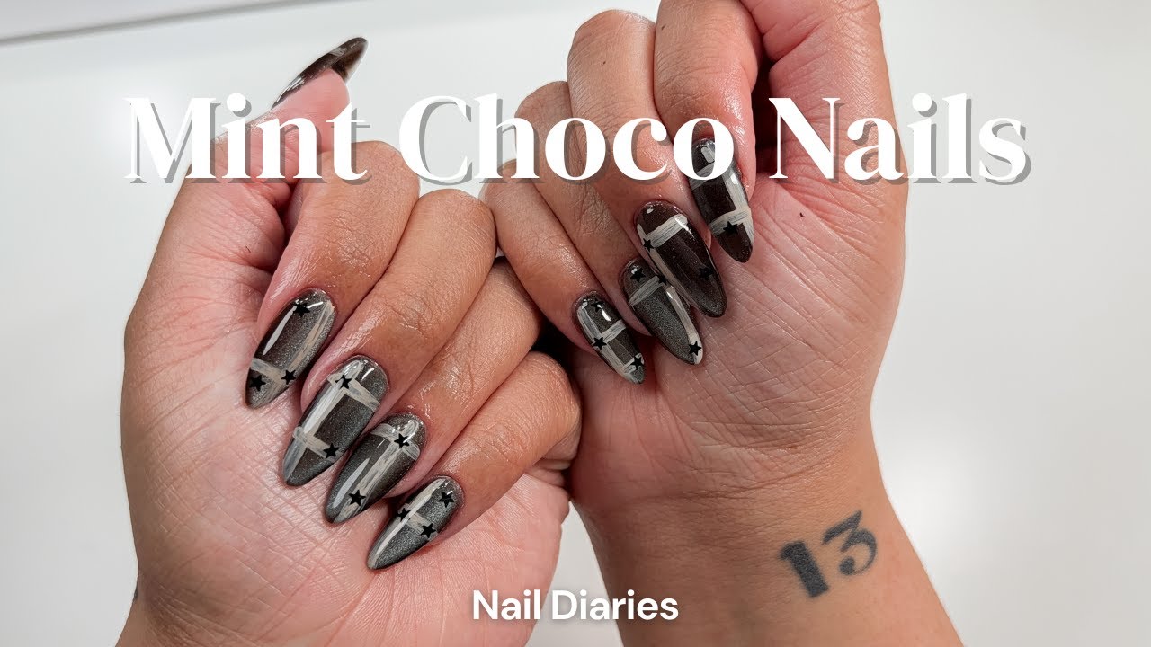 mint choco cat eye nails, born pretty, trendy winter nails, self nails ...