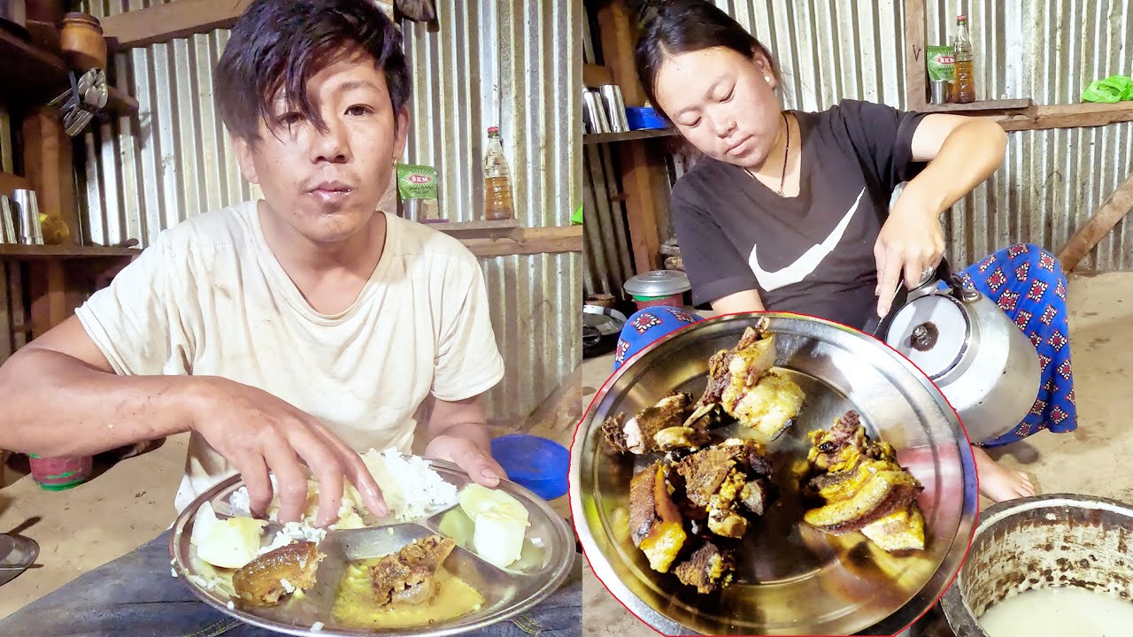 laxmi cooking pork boil soup curry rice @nepalivillagekitchen - YouTube