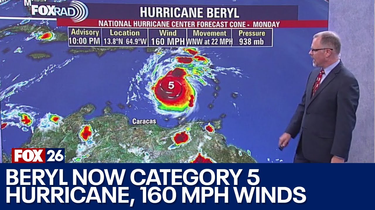 Hurricane Beryl reaches CATEGORY 5 status, winds at 160 miles per hour ...