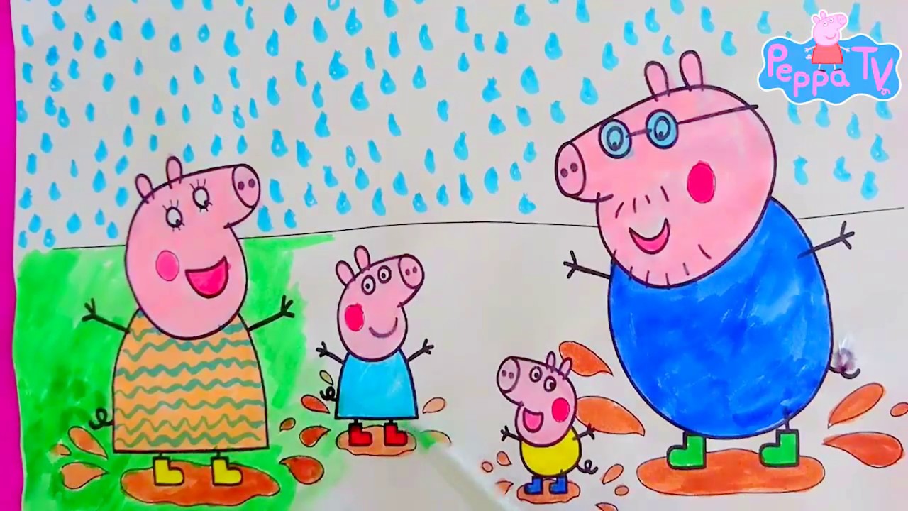 Dibujo Peppa Pig y su familia coloreado con divertidos colores . - YouTube