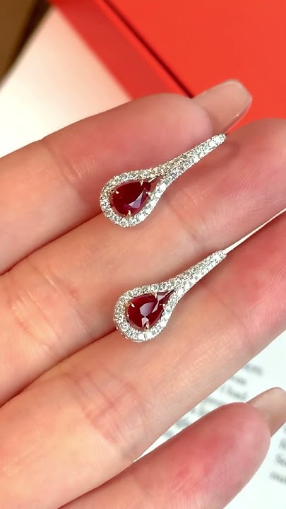 😍0 94ct Ruby And Diamond And 18k Gold Earrings We Can Ship Worldwide 🎁 ️