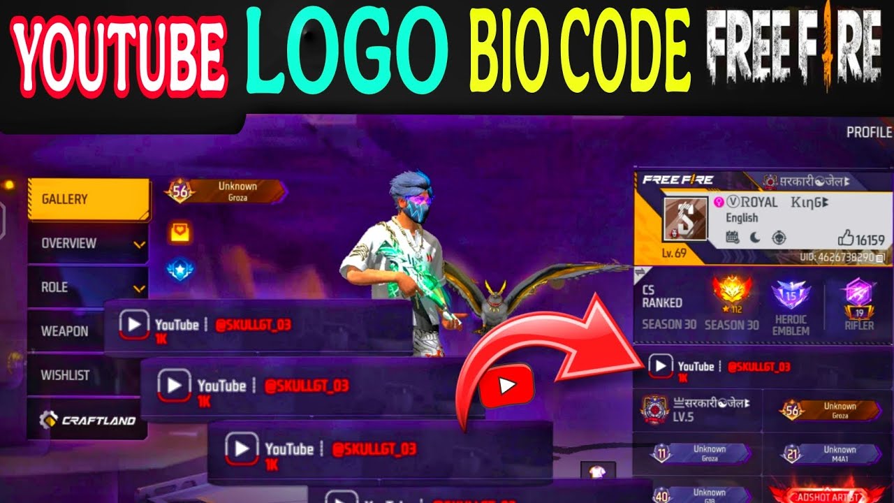 YouTube Logo Bio Code || freefire YouTube logo bio code || FF YouTube ...