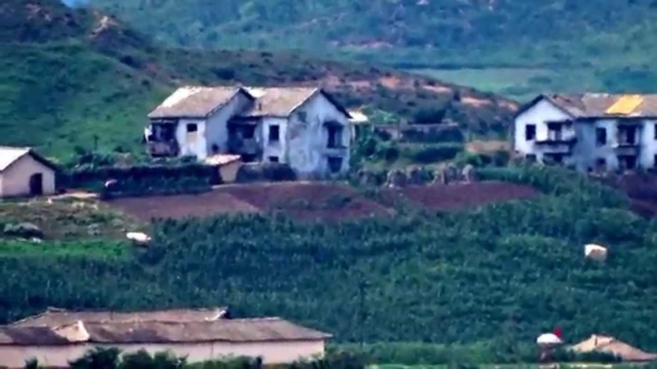 View North Korea Village across from Imjin gan river DMZ from South ...