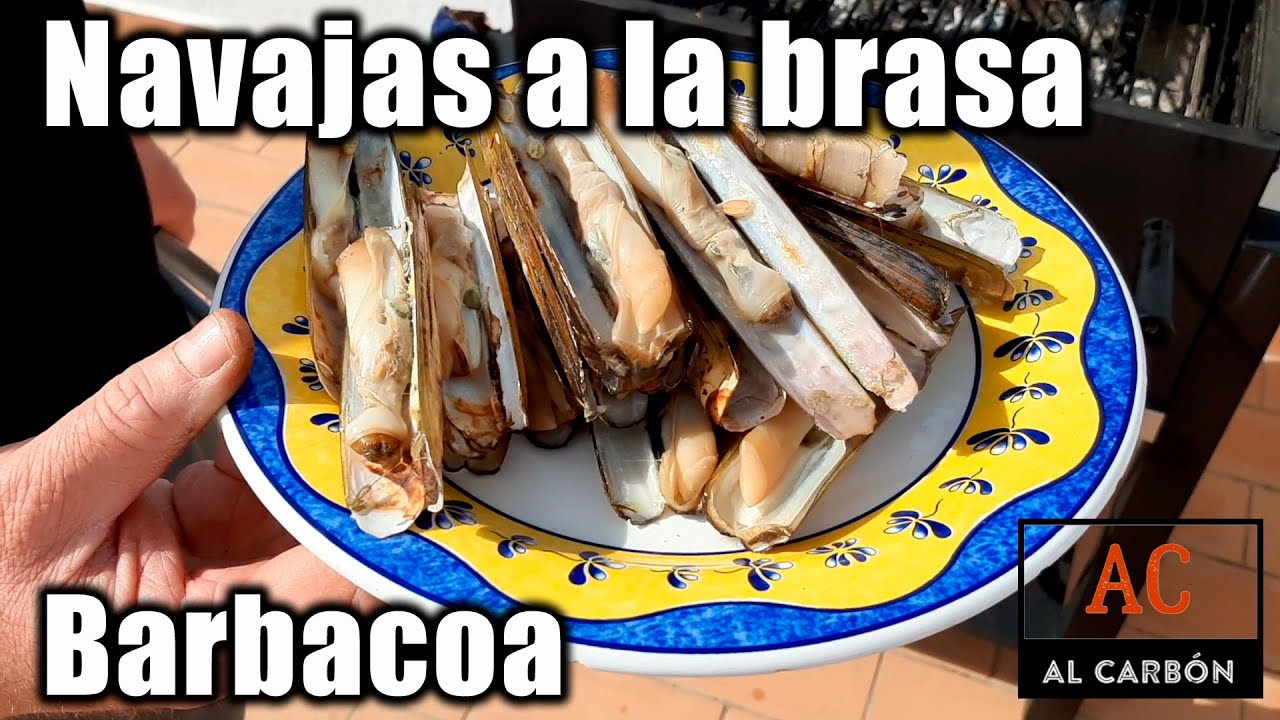 Navajas a la brasa en barbacoa - YouTube