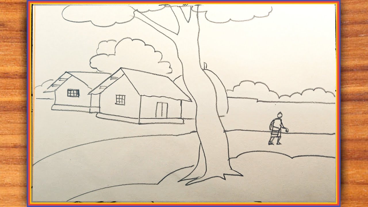 Gramer dress drawing step by step|| how to draw village scenery for ...