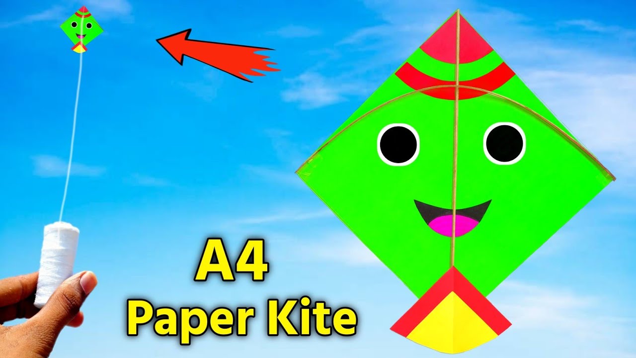 How to make kite from a4 sheet | making small Face kite from colour ...