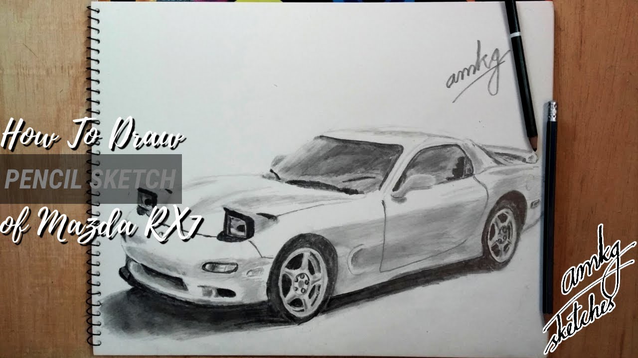 How To Draw Pencil Sketch of Mazda RX7 | Time-lapse Sketch Video | amkg ...