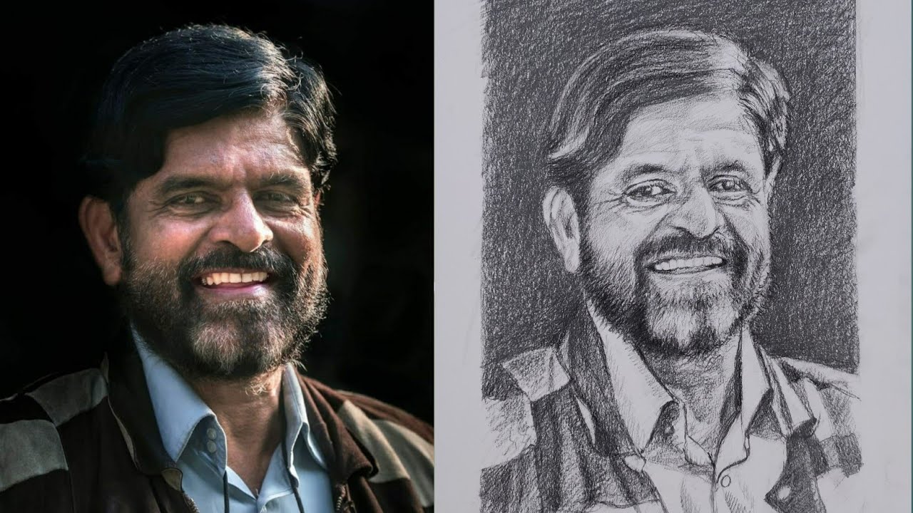 Portrait of C S Krishna Shetty // tutorial for beginners - YouTube