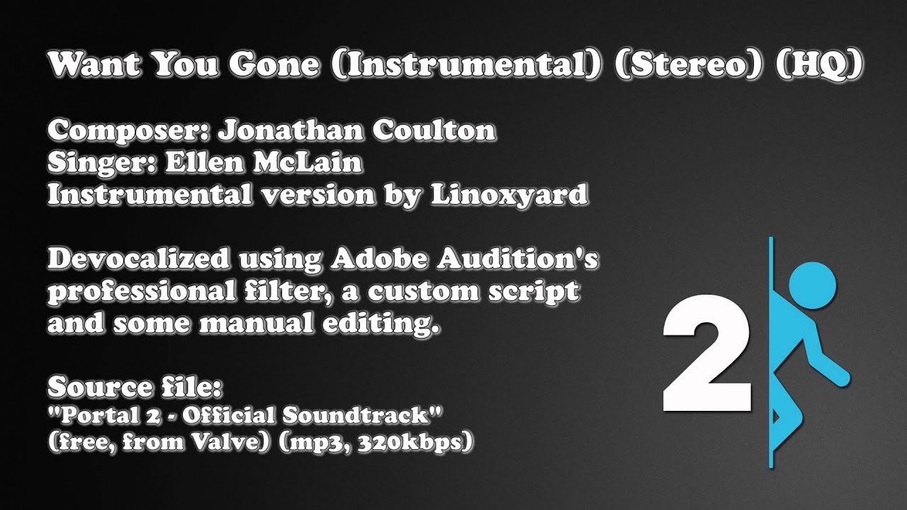 (Portal 2 OST) Want You Gone NO VOCALS [True Stereo HQ] - YouTube