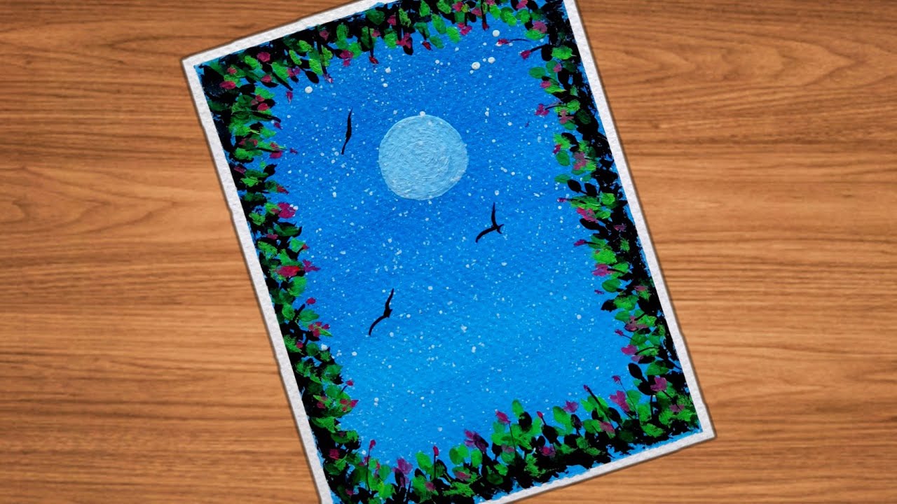 Moonlight Night Scenery painting for beginners | Acrylic Painting - YouTube