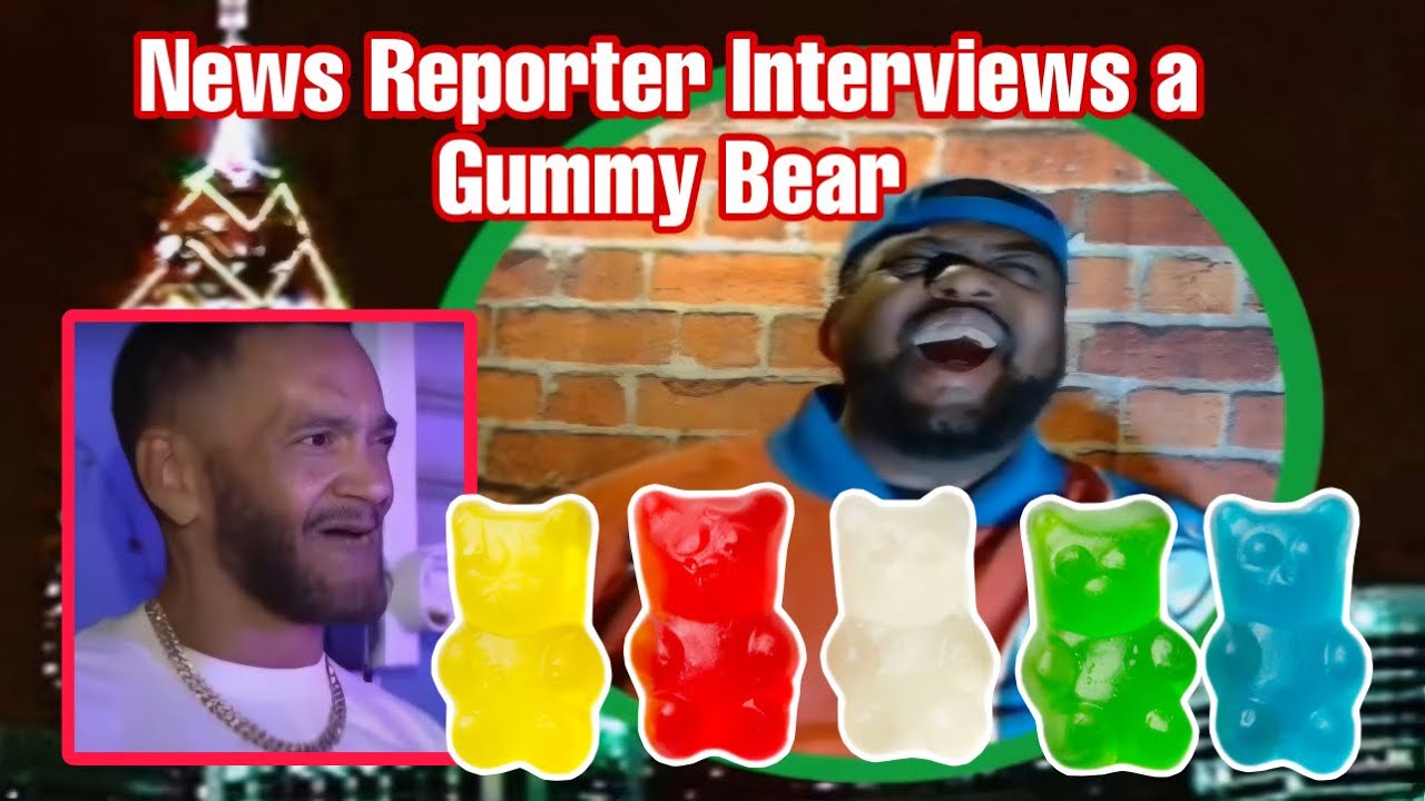 News reporter interviews man called gummy bear - YouTube