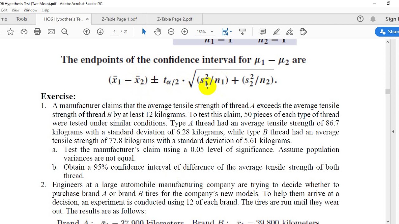 Non Pooled T Test and Interval Estimation - YouTube