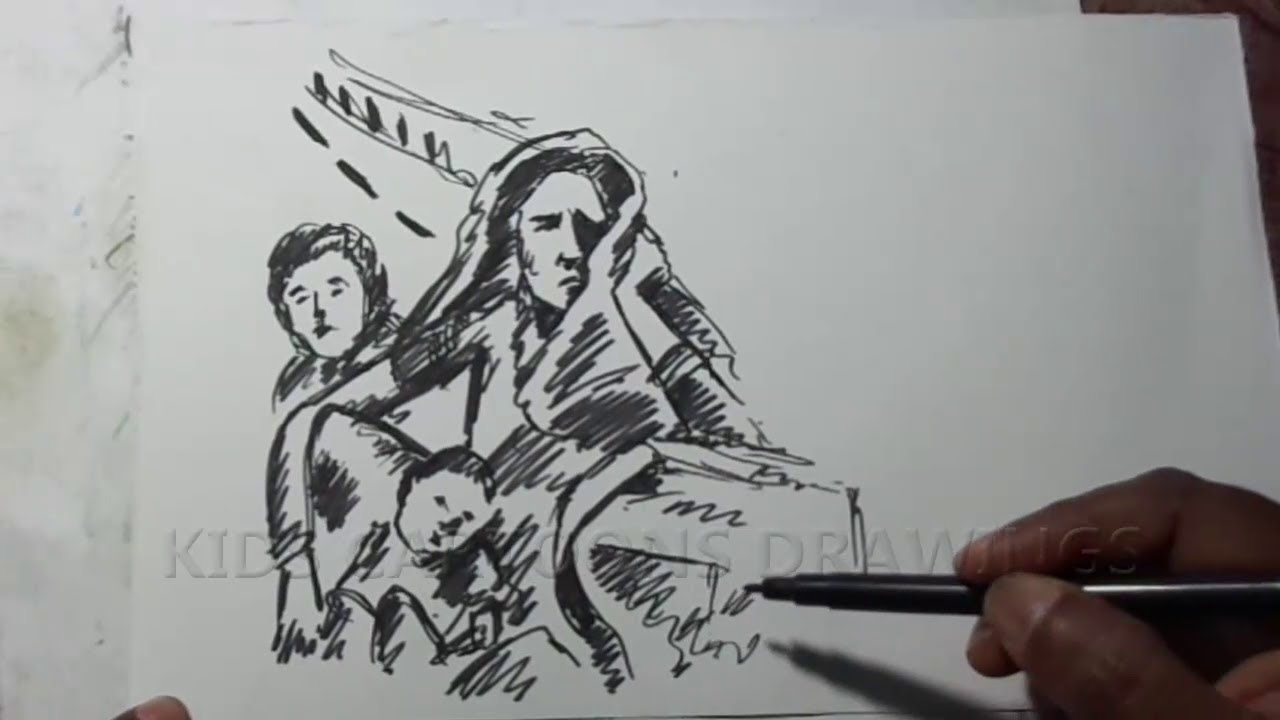 #sketching practice 5 #Migrant workers - YouTube