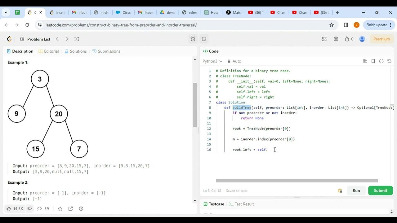 Leetcode105 Construct Binary Tree from Preorder and Inorder Traversal #dsa #leetcode #dsalgo # ...