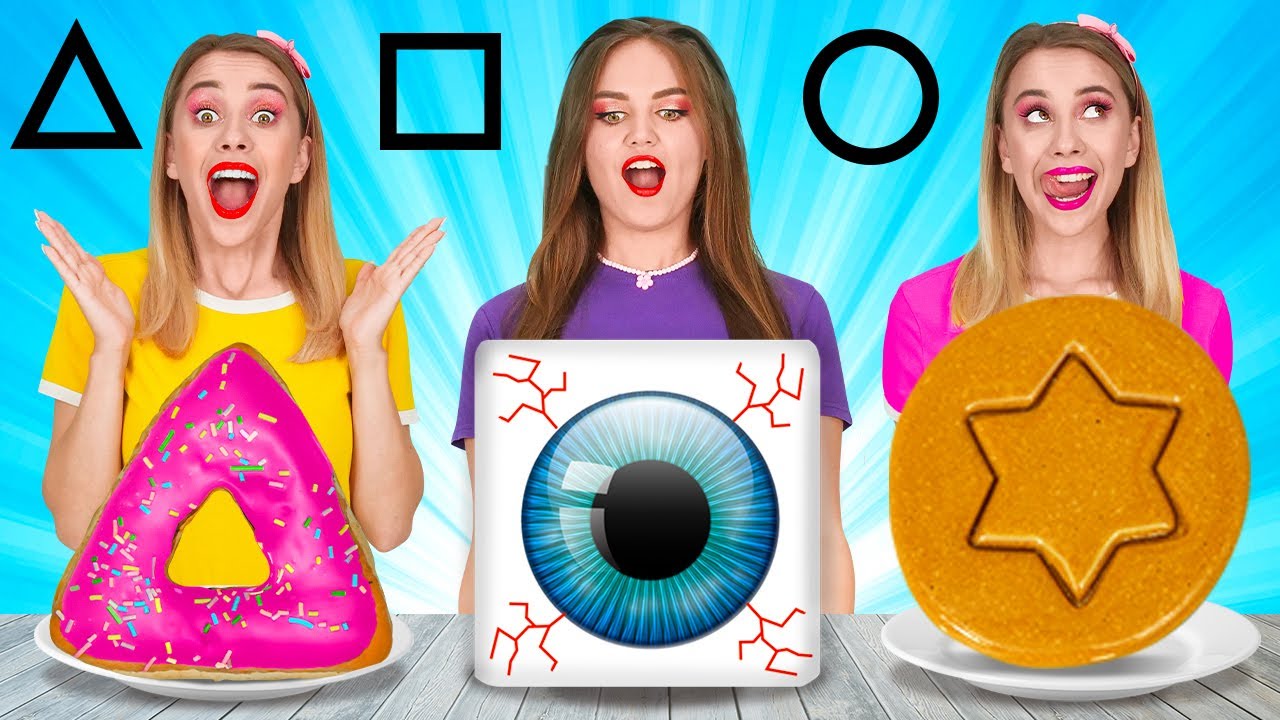 GEOMETRIC SHAPE FOOD CHALLENGE || Last To Stop Eating Wins! Squid Game ...