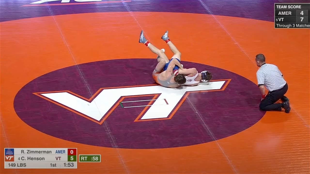 149lbs Caleb Henson (Virginia Tech) vs Ryan Zimmerman (American) - YouTube