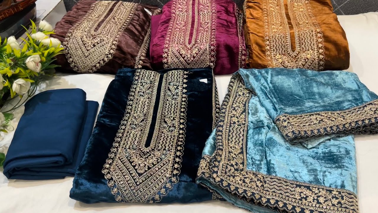 Pure Velvet Partywear | Makhmal Dress | Makhmal Embroidery suits ...