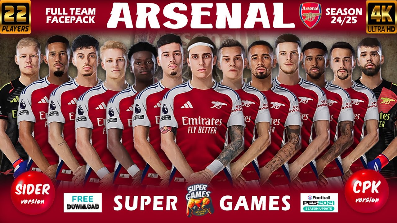 ARSENAL Facepack Full Team Season 24/25 | Sider CPK | PES 2021 | All ...