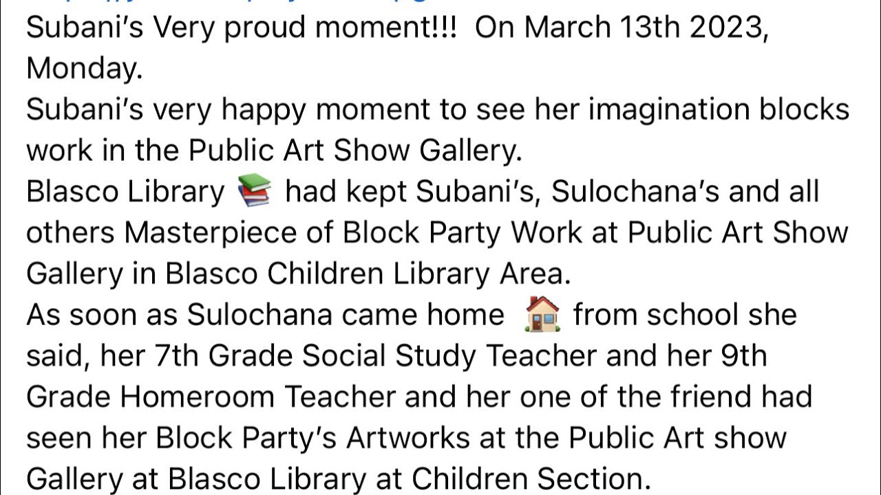 Subani’s Happy Moment to see Block Party Art work in Public Art Show ...