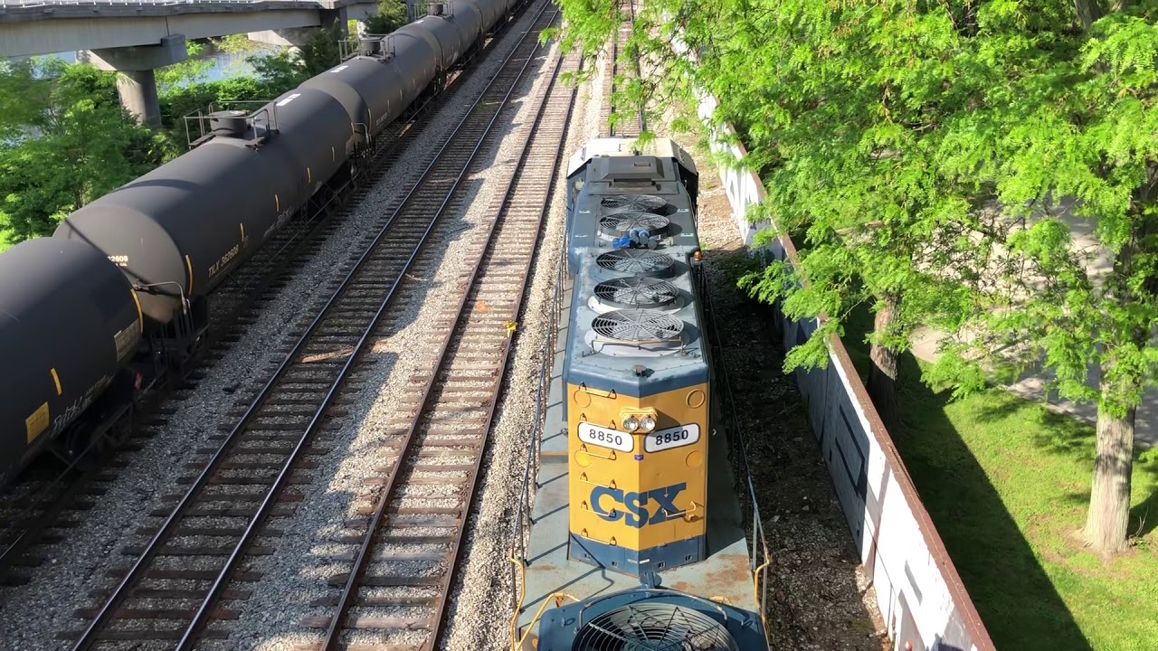 CSX emd sd40-2 diesel electric locomotive train seen from above with ...