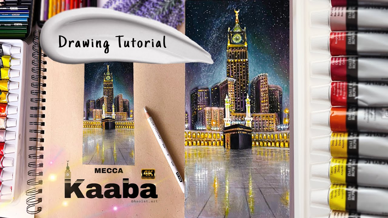 FULL TUTORIAL 🕋 How to draw kaaba| Masjid al haram| Painting tutorial ...
