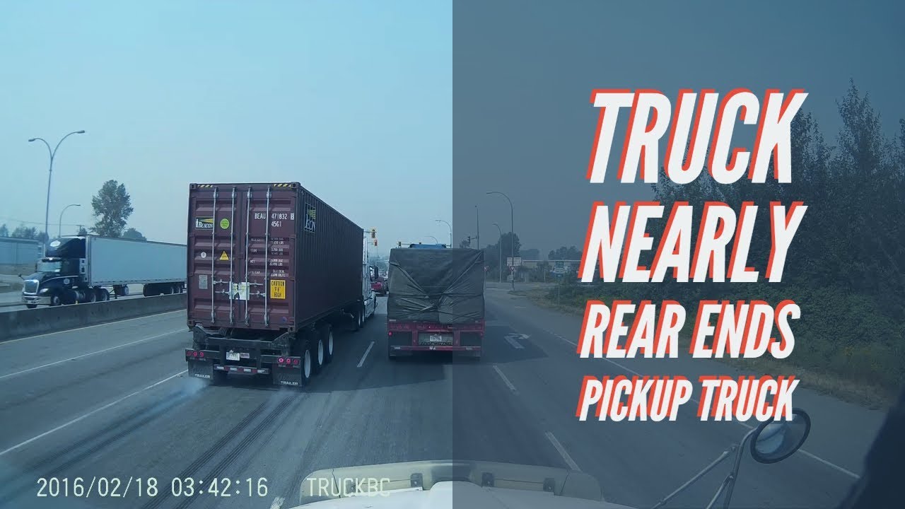 Semi Nearly Rear Ends Pickup Truck - YouTube