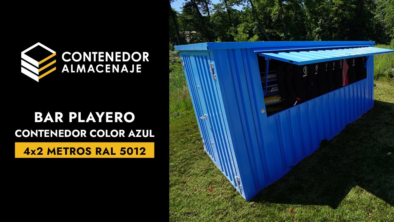Contenedor azul de 4x2 metros, bar playero para bebidas o como tienda ...