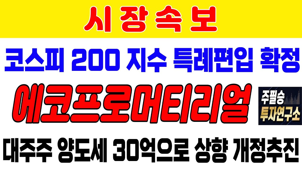 에코프로비엠머티리얼즈 코스피200지수 특례편입 확정정부 대주주 양도세 10억에서 30억으로 상향 추진 알리익스프레스