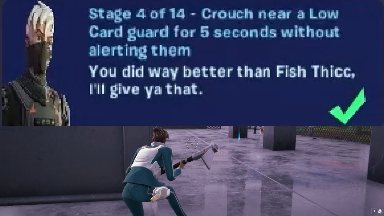 Crouch near a Low Card guard for 5 seconds without alerting them ...