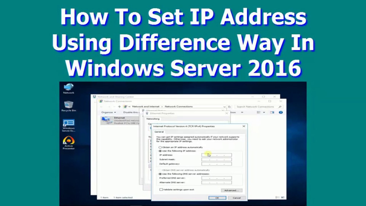 How To Set IP Address Using Difference Way In Windows Server 2016 - YouTube