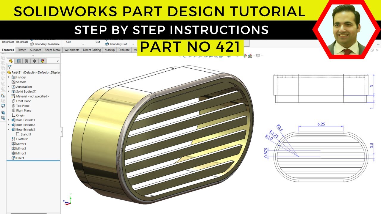 SolidWorks Tutorial: Oval Vent Grill Design | Step-by-Step Guide | Part ...