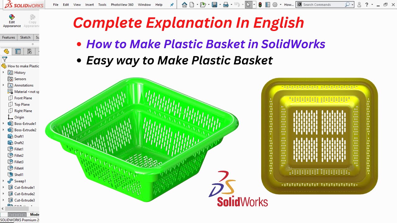 Easy Way to Make Plastic Basket in SolidWorks | How to Make Plastic ...