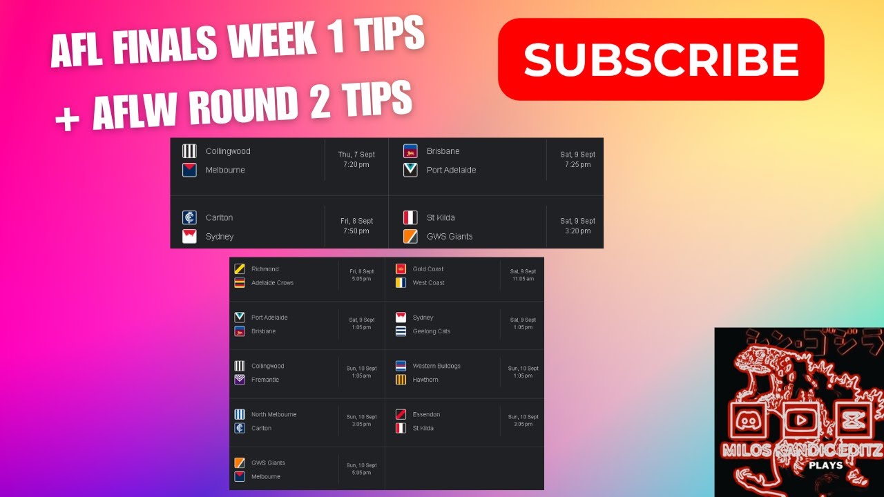 AFL WEEK 1 FINALS TIPS + AFLW ROUND 2 TIPS - YouTube