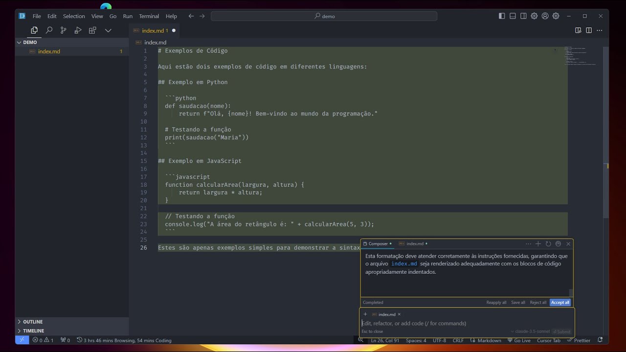 Cursor: Como criar arquivos markdown com blocos de código corretamente - YouTube