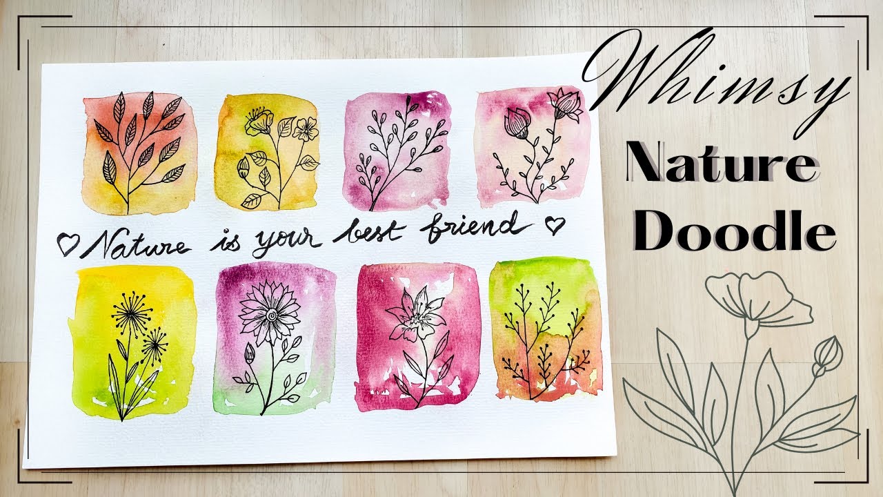 Whimsical Floral and Leaves Doodle 🌸|| Watercolor Doodle for Beginner ...