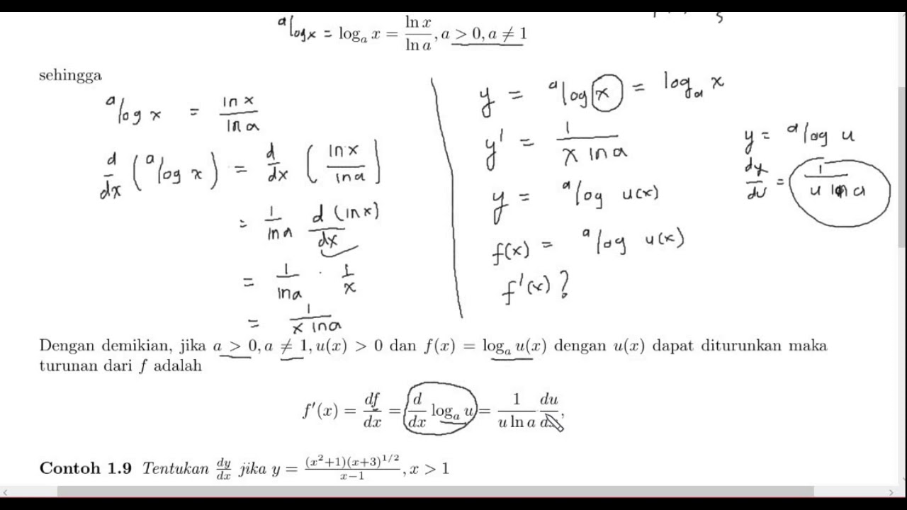 Pertemuan 12 part 3: Turunan logaritma dengan basis a - YouTube