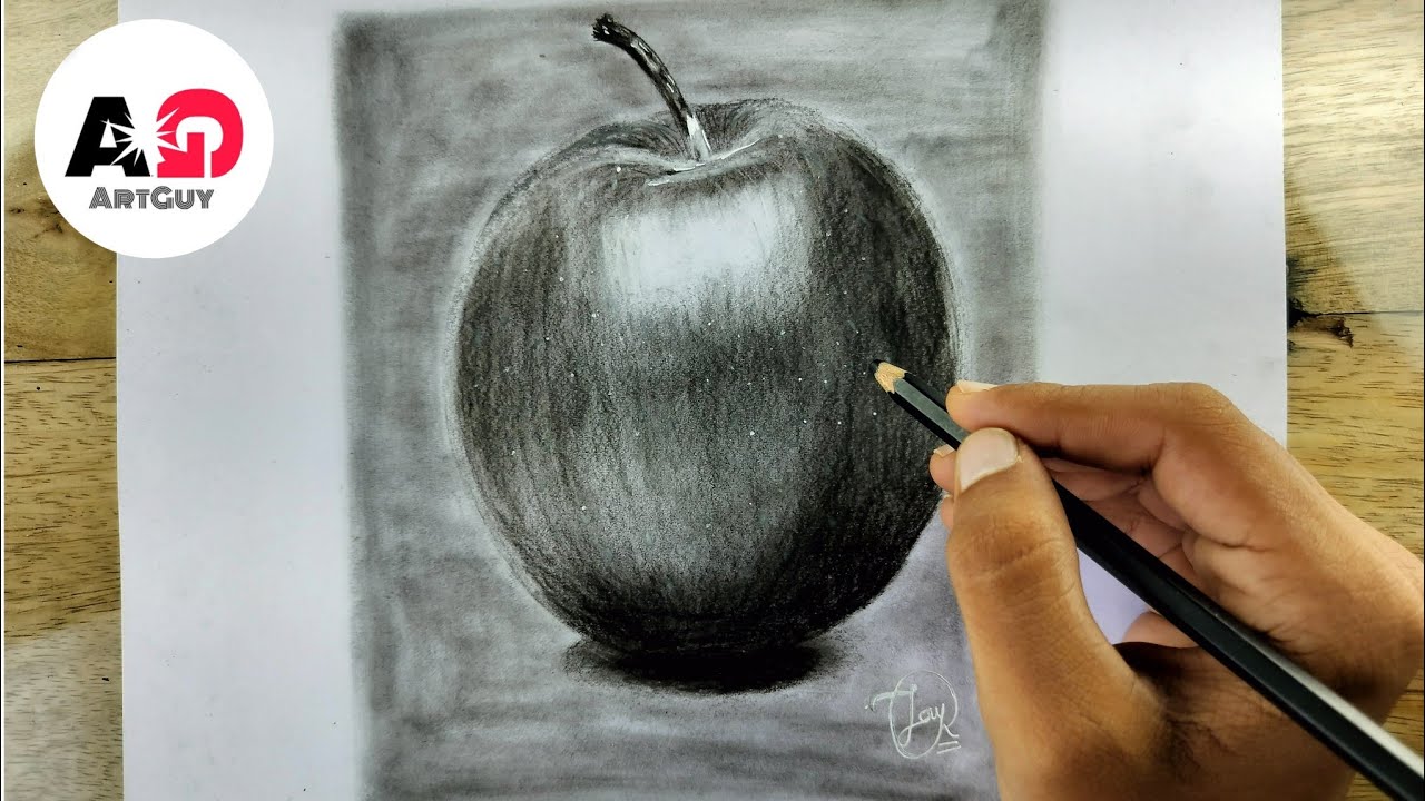 how to draw realistic apple sketch-tutorial - YouTube