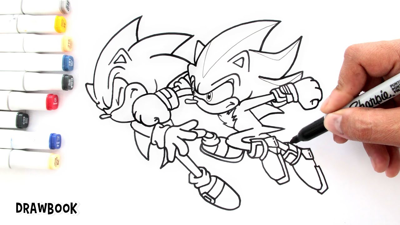 How to Draw SONIC The Hedgehog and SHADOW Fighting suspended in the Air ...