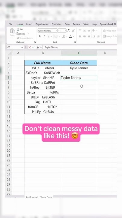 formula to clean messy data #excel #exceltips #exceltricks - YouTube