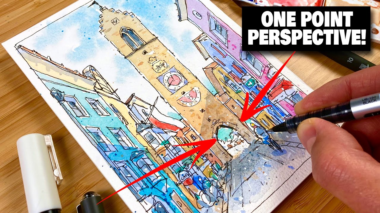 Urban Sketching Tutorial Step By Step - Street In ONE POINT PERSPECTIVE ...