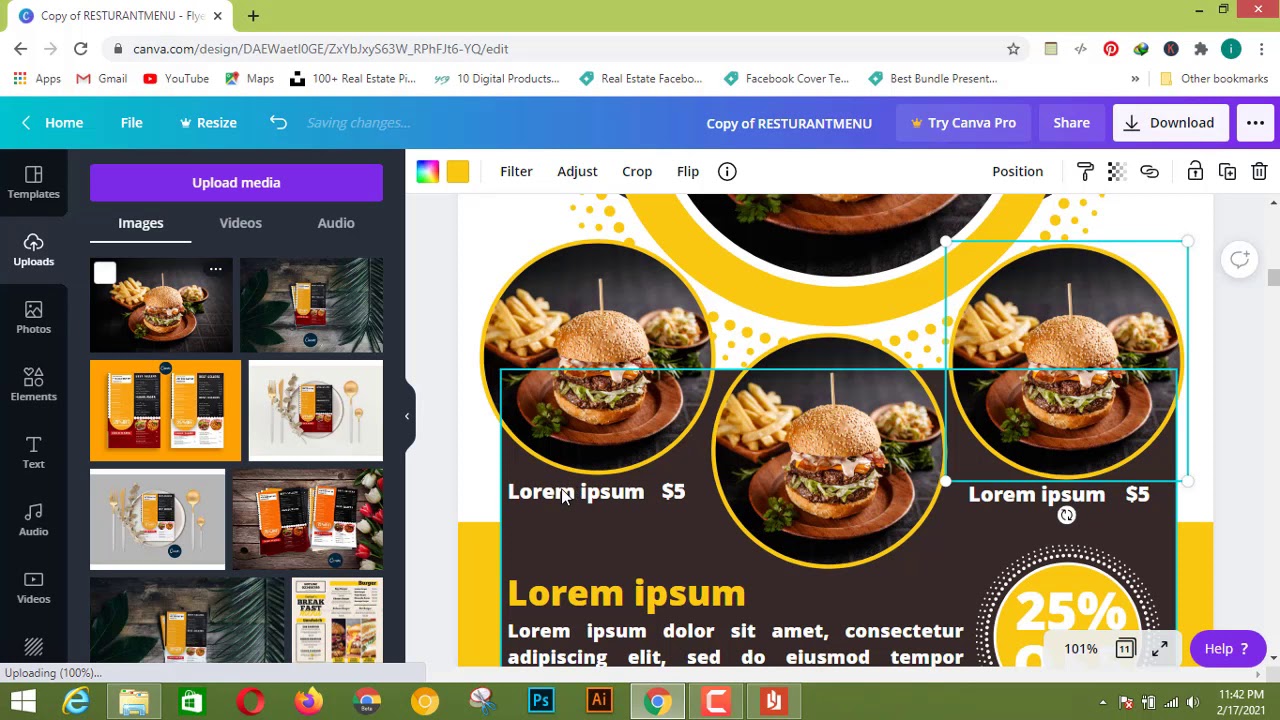 how to edite canva food menu template - YouTube