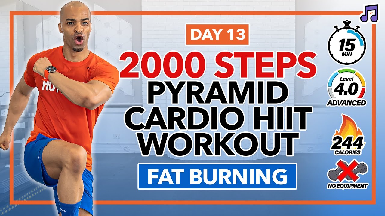 15 MIN INTENSE Pyramid Cardio HIIT Workout (All Standing) | 2000 Steps ...