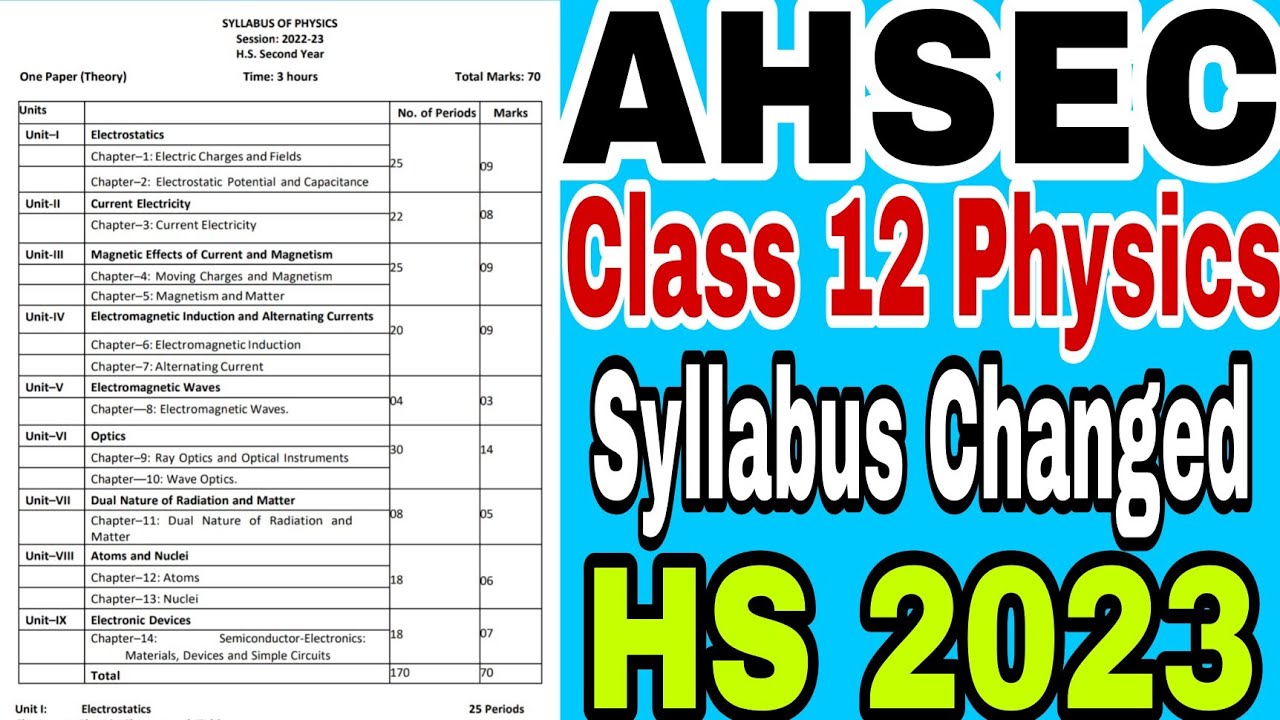Class 12 Physics Syllabus Changed 2022 #AHSEC || Assam || Class 12 ...
