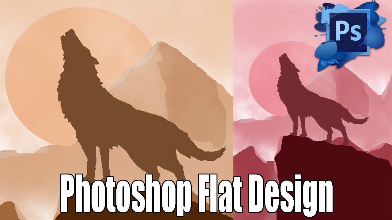 Photoshop Flat Design | Wolf Howling 2D Art | Simple and Easy - YouTube
